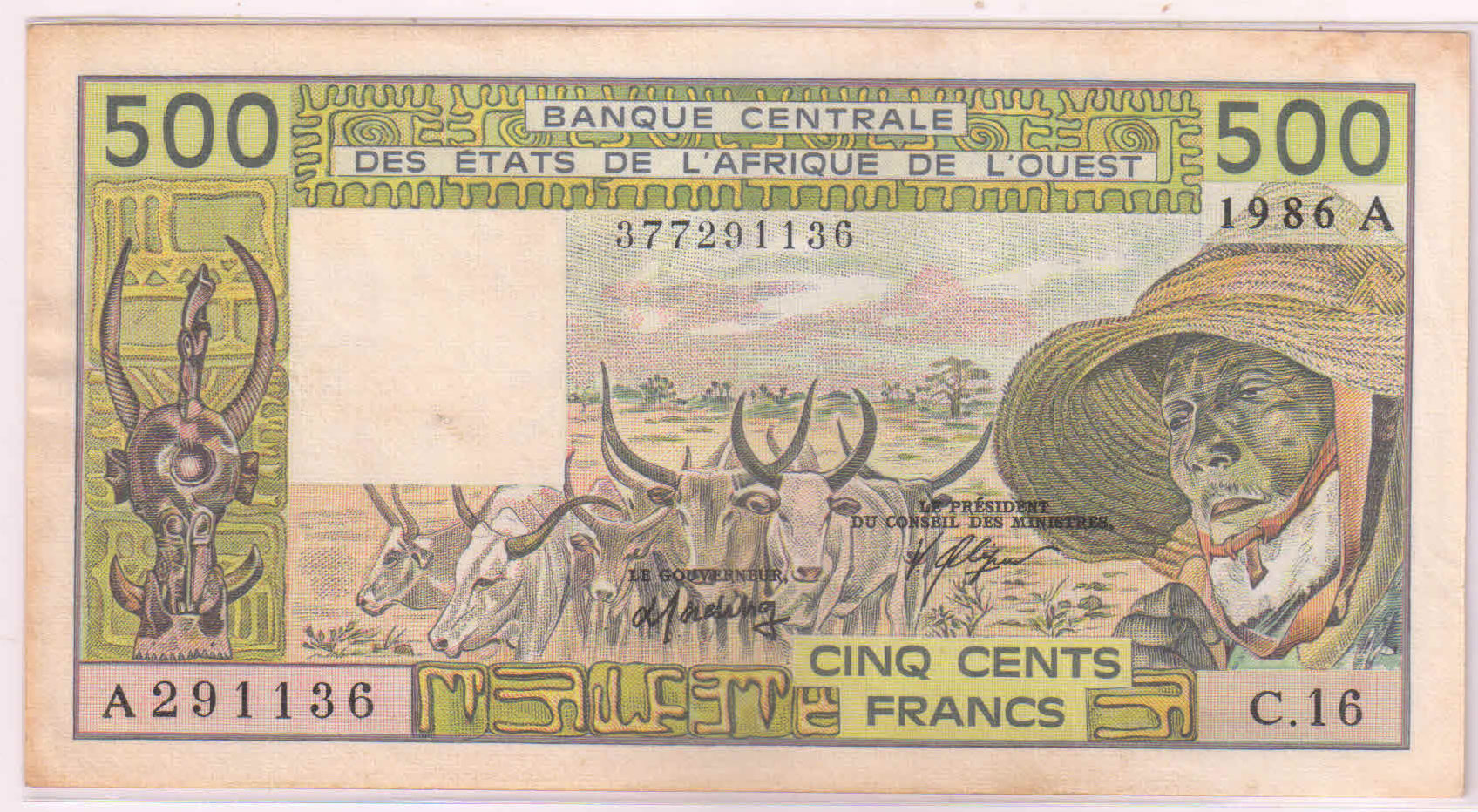 Ivory Coast - West African States - 500 Francs used currency note - KB ...