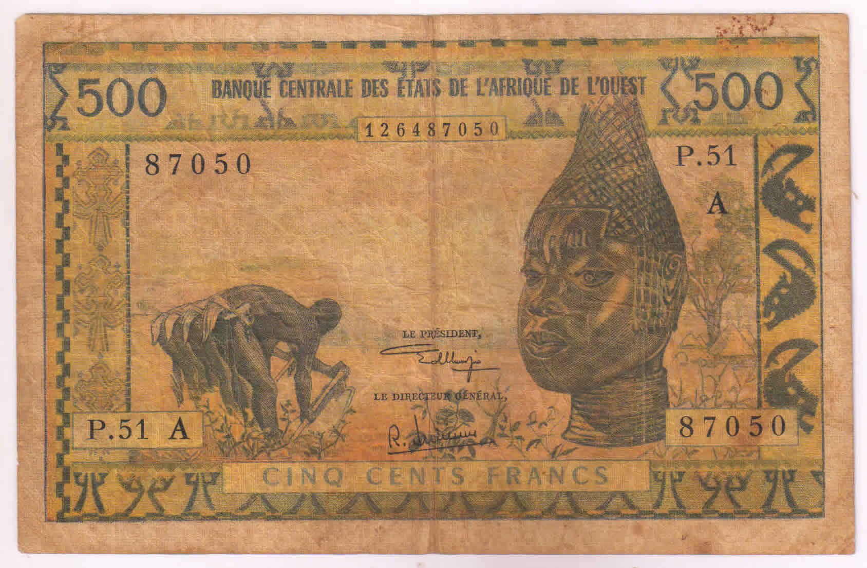 Ivory Coast - West African States - 500 Francs 1961 used currency note ...