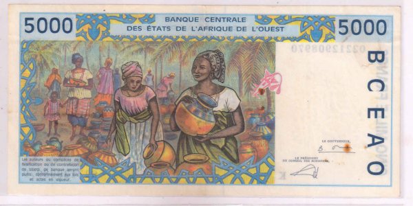 Senegal - West African States - 5000 Francs used currency note w/ stain ...