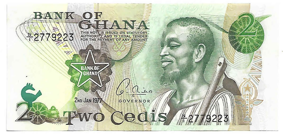 Ghana - 2 cedis 1977 unc currency note - KB Coins & Currencies