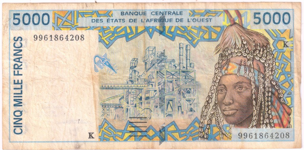 Senegal - West African States ( K )- 5000 Francs Vf currency note - KB ...