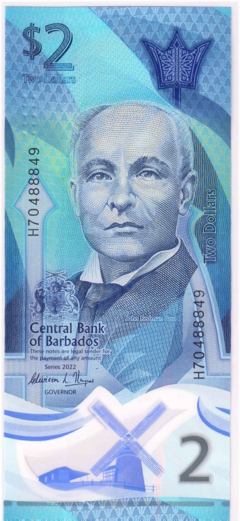 Barbados - 2 dollars 2022 unc polymer currency note - KB Coins & Currencies
