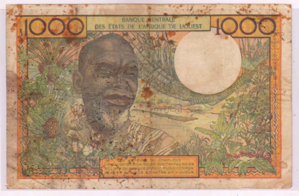 West African States - Ivory Coast 1000 Fr. 1959 , used currency note w ...