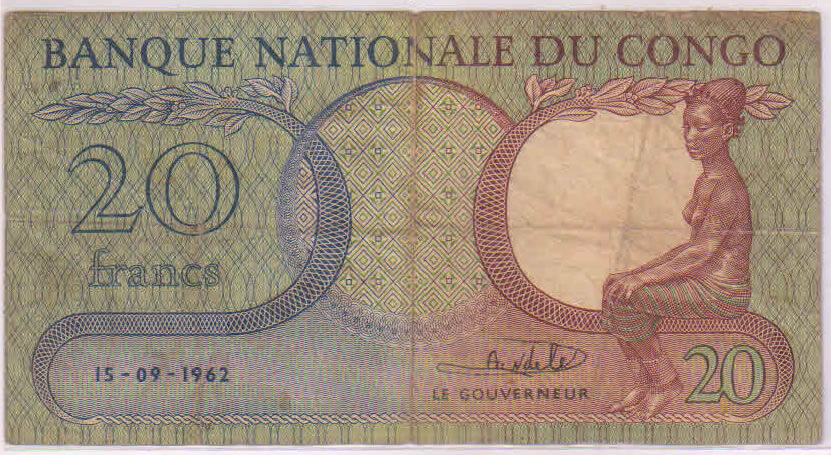 Congo Democratic Republic 20F 1961 - 62 currency note - KB Coins ...