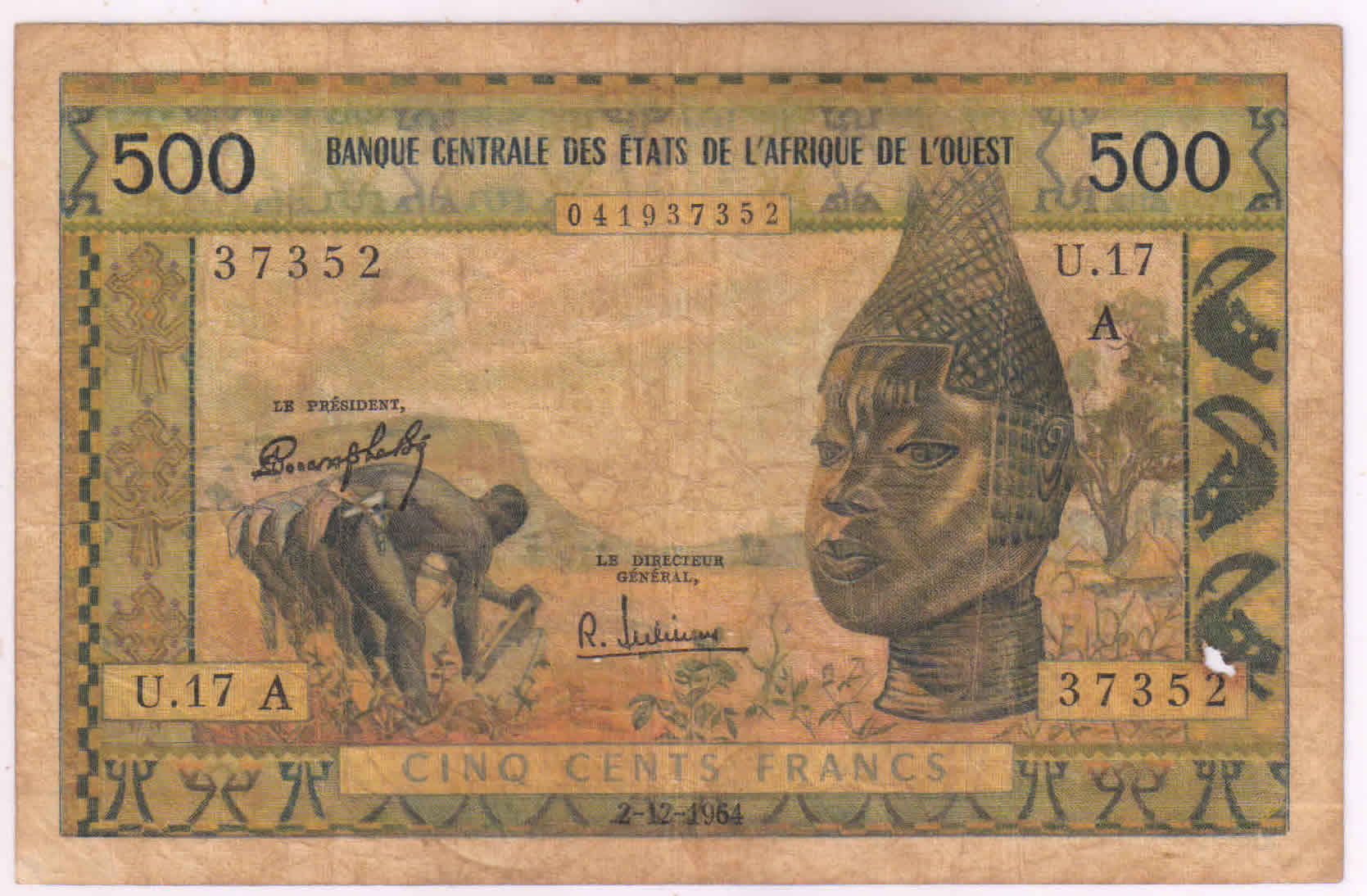 Ivory Coast - West African States - 500 Francs 1961 used currency note ...