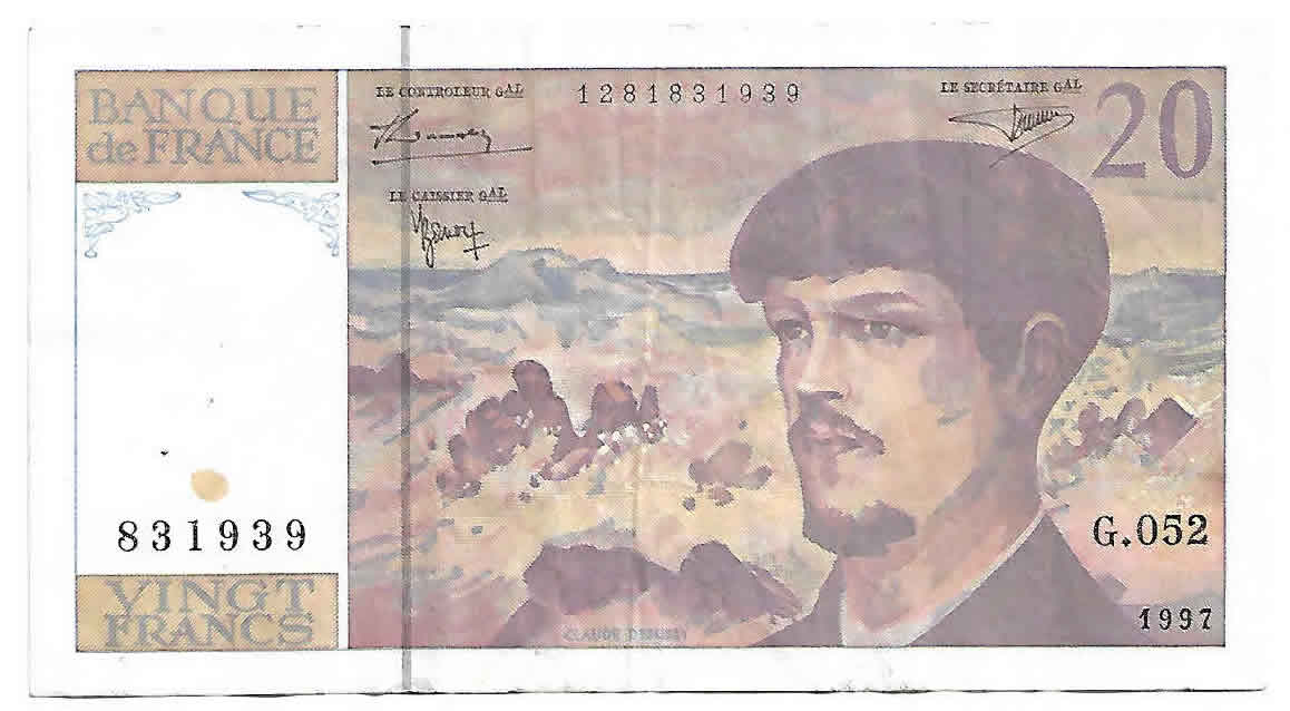 France - 20 francs 1995 used currency Note - KB Coins & Currencies
