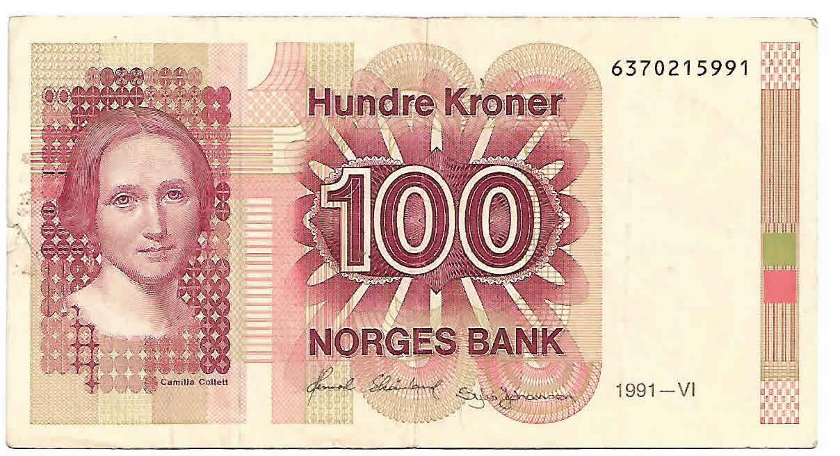 NORWAY (P43) 100 Kroner 1991 currency note w/torn edge - KB Coins ...