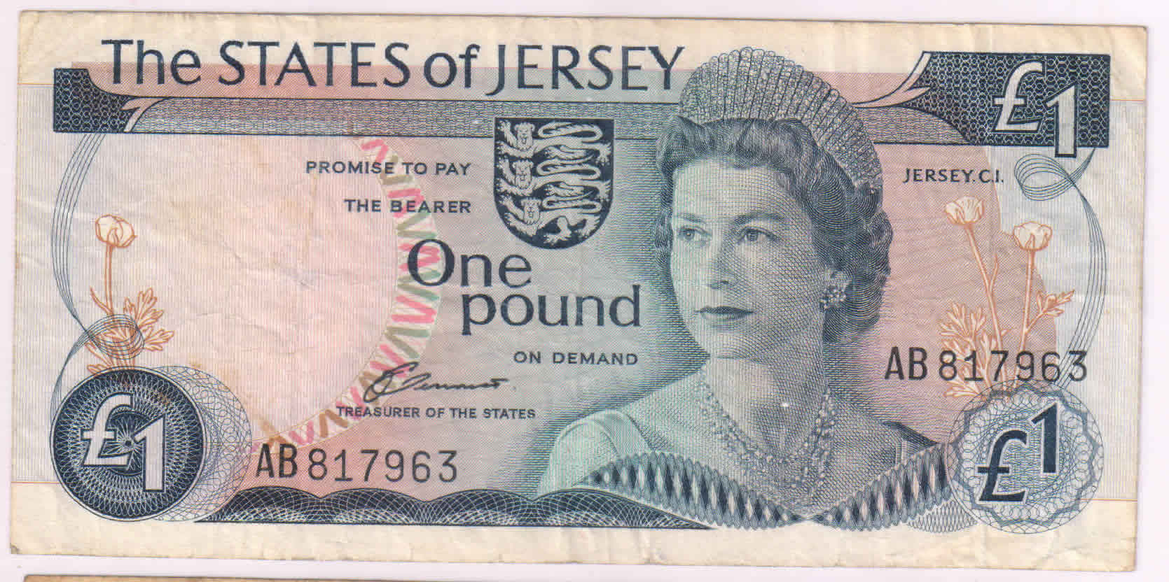 Jersey - 1 pound 1976 used currency note - KB Coins & Currencies