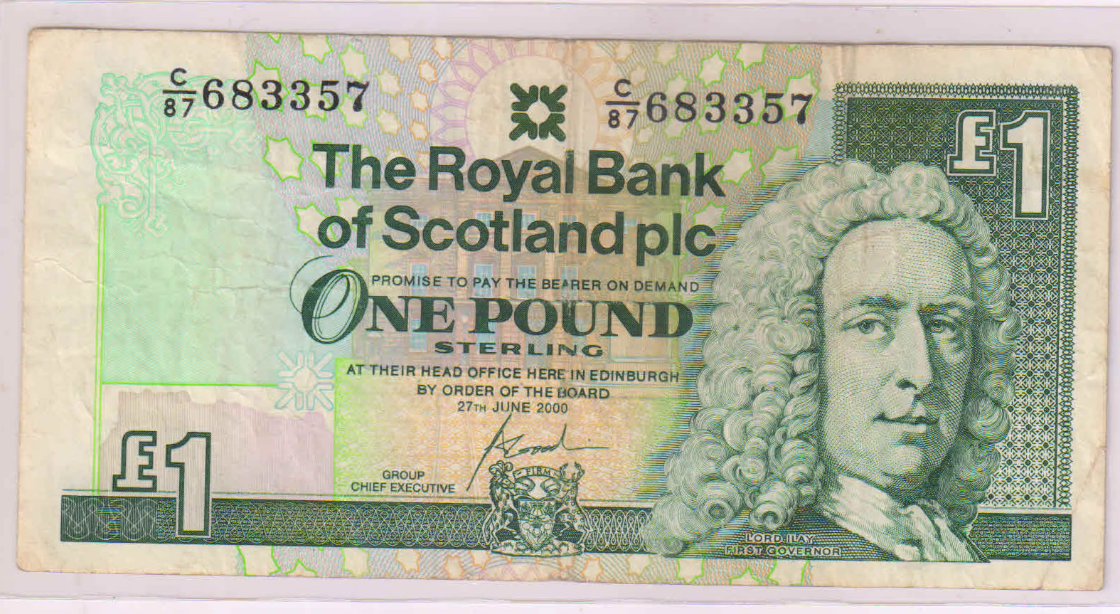 Scotland - 1 pound 2000 used currency note - KB Coins & Currencies