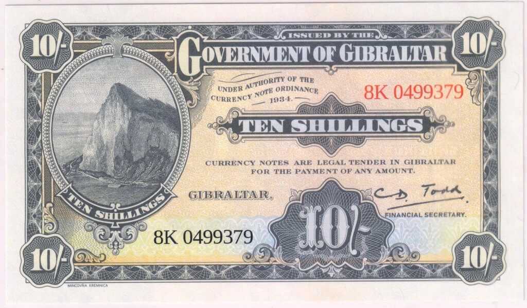 Gibraltar - 10 shillings 1934 unc currency note - KB Coins & Currencies