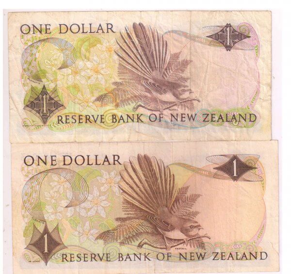 New Zealand - 1 dollar two different types , 1968 - 77 currency note ...