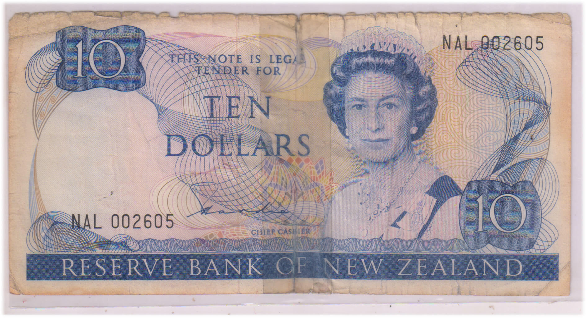 New Zealand - 10 dollars 1985 -89 currency note w/ tapped - KB Coins ...