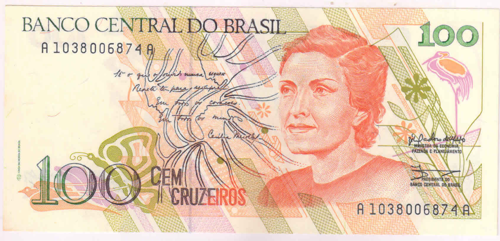 Brazil - 100 cruzeiros unc currency Note - KB Coins & Currencies