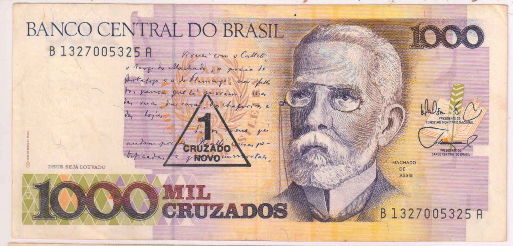 Brazil - 1000 cruzeiros ( 1 new Cruzado) used currency note - KB Coins ...