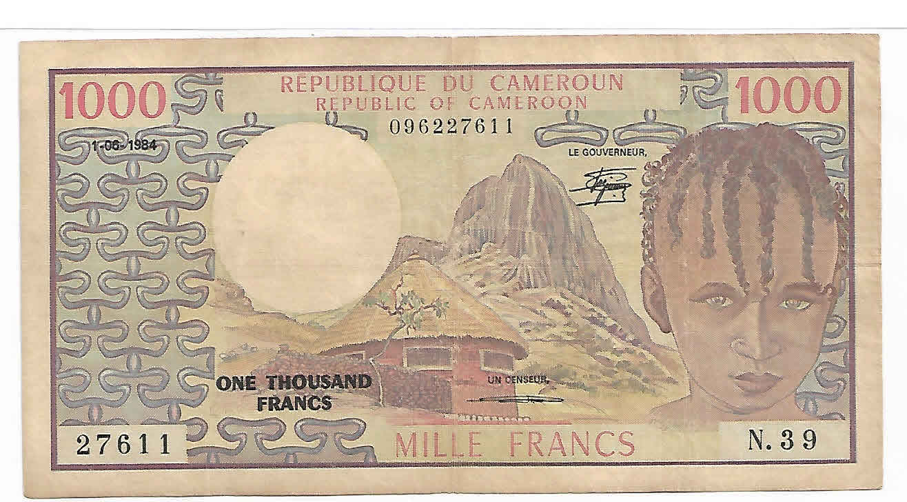 Cameroon - 1000 francs , 1974 scarce currency note - KB Coins & Currencies