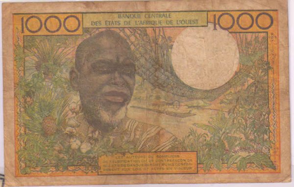 West African States - Ivory Coast 1000 Fr. 1959 , used currency note ...