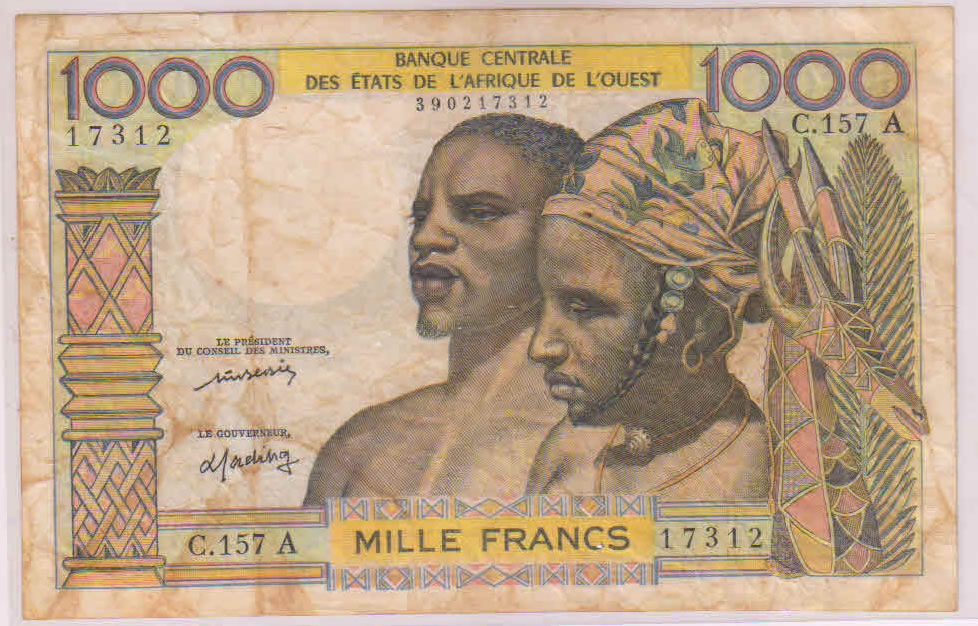 West African States - Ivory Coast 1000 Fr. 1959 , used currency note ...