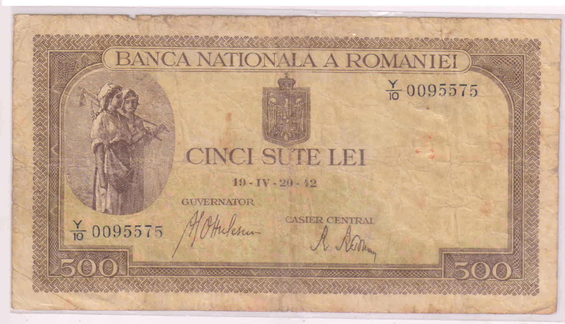 Romania - 500 lei 1942 provisional issue used currency note - KB Coins ...