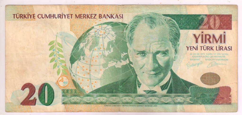 Turkey - 20 new Lira 2005 used currency note - KB Coins & Currencies