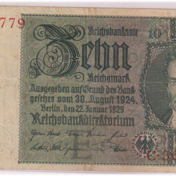 Germany - 10 reichsmark 1929 used currency note - KB Coins & Currencies