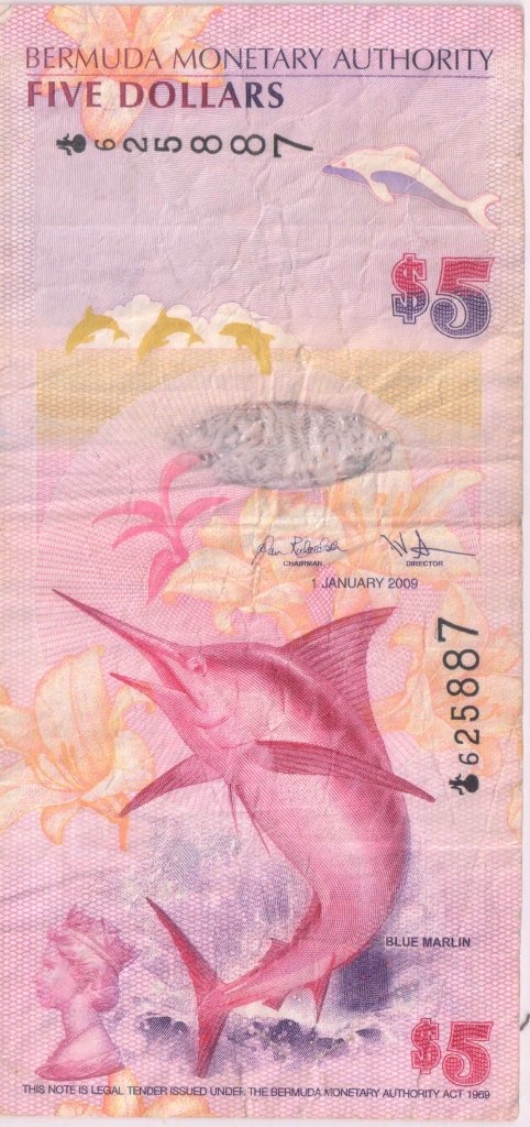 British Bermuda - 5 dollars 2009 hybrid vf currency note - KB Coins & Currencies