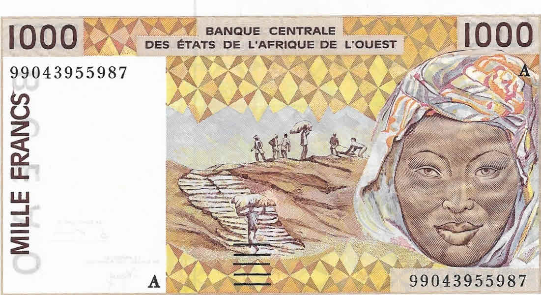 IVORY COAST - West African States - 1000 Francs 1991 unc currency note ...