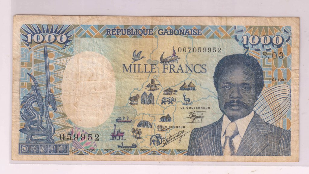 Gabon - 1000 francs , 1987 vf scarce currency - KB Coins & Currencies