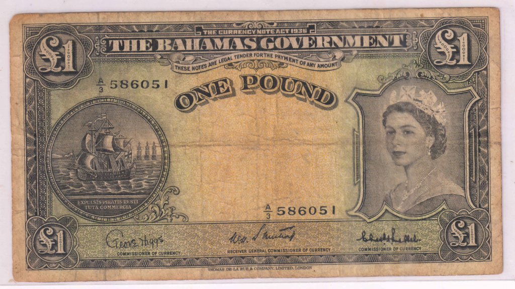 British Bahamas - 1 pound 1953 QE II scarce currency note - KB Coins ...