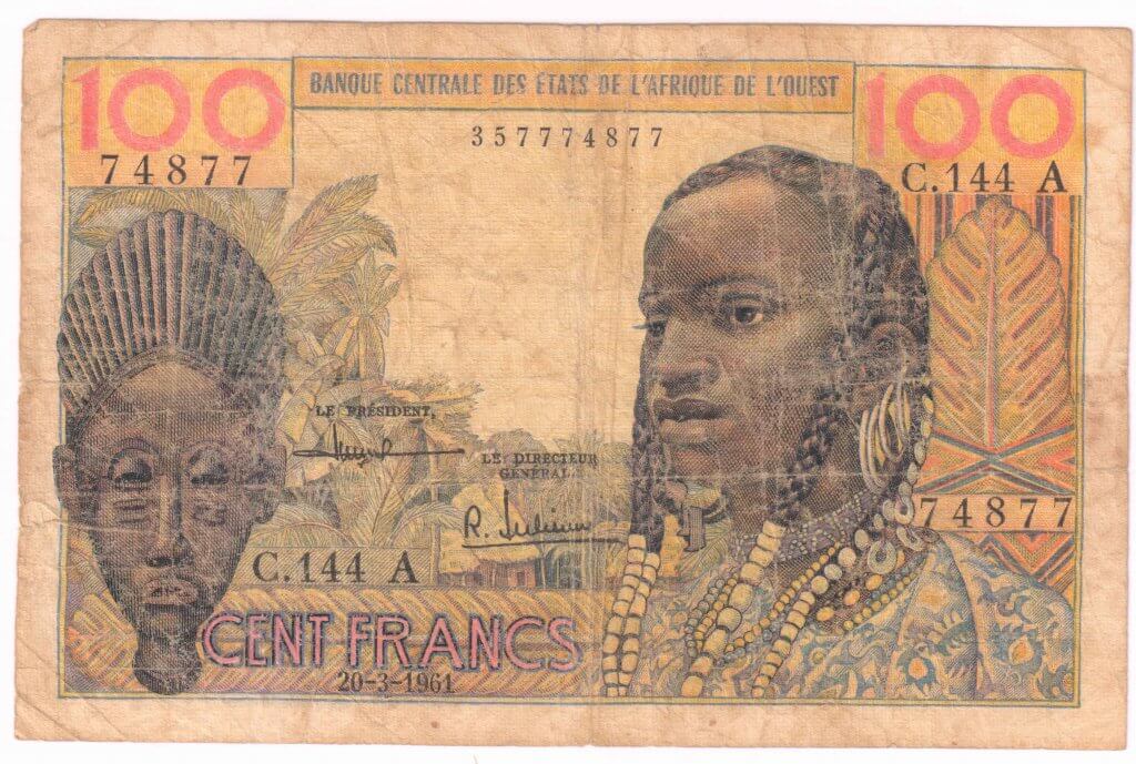 IVORY COAST , West African States - 100 frs 1959 used currency note ...