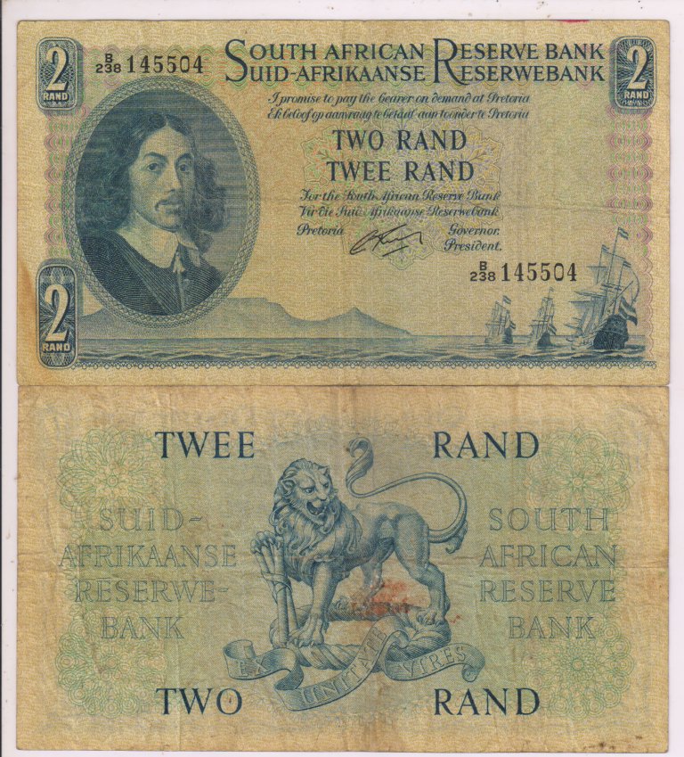 South Africa – 2 rand 1962 used currency note - KB Coins & Currencies