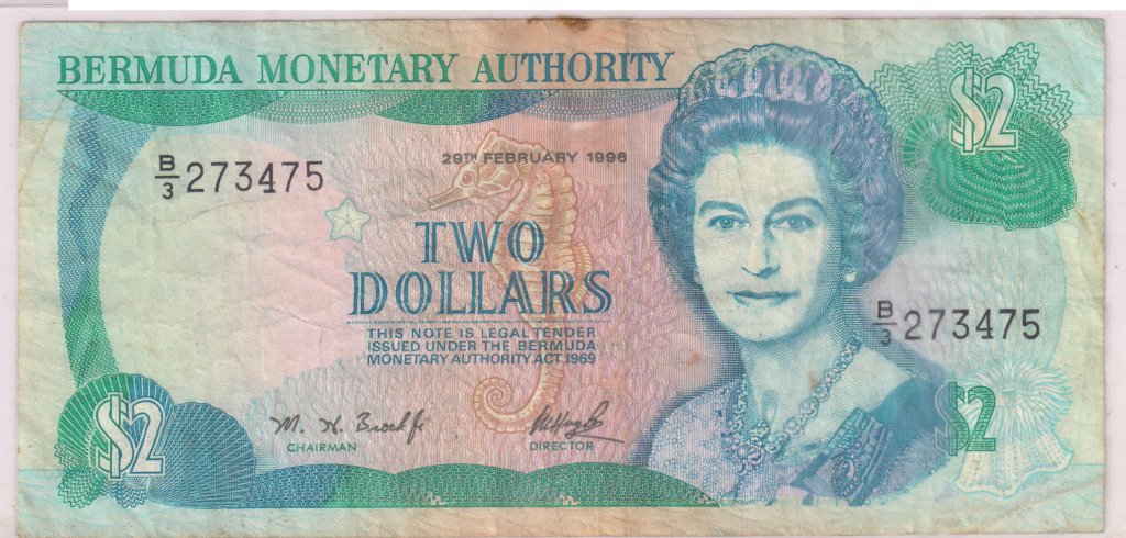 Bermuda - 2 dollars 1996, used currency note - KB Coins & Currencies