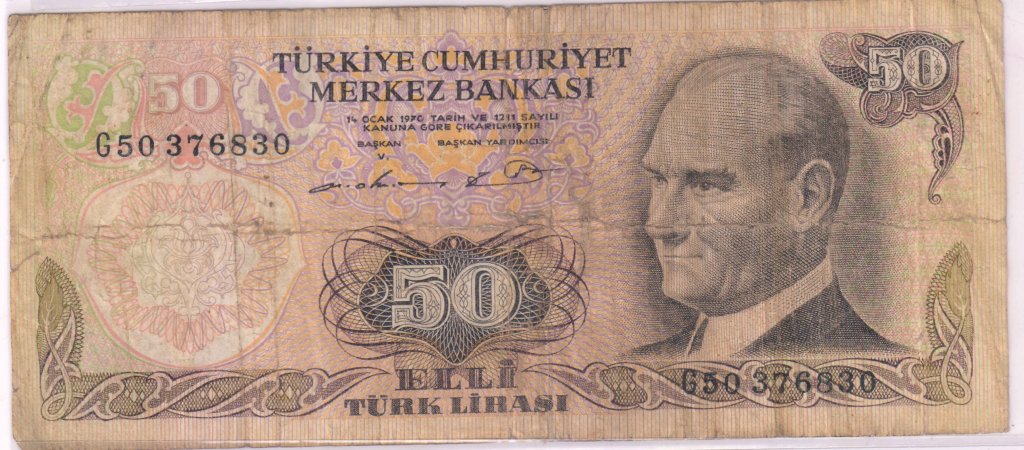 Turkey - 50 lirasi 1970 vf currency note - KB Coins & Currencies