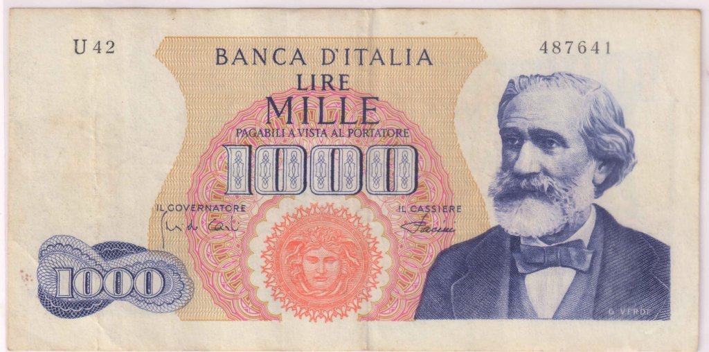 Italy 1000 Lire Verdi - 1st type 1962 - 68 vf+ currency note - KB Coins ...
