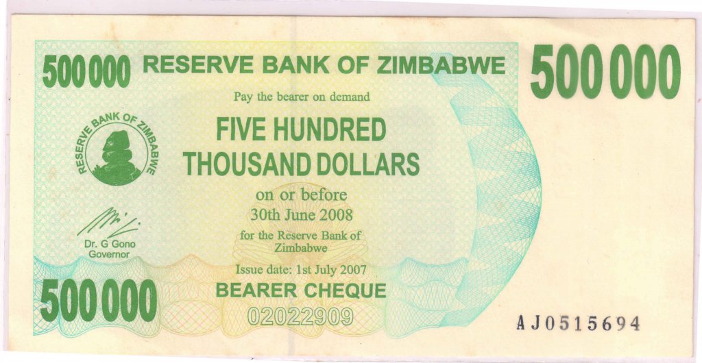 Zimbabwe - 500000 dollars 2008 unc currency note - KB Coins & Currencies