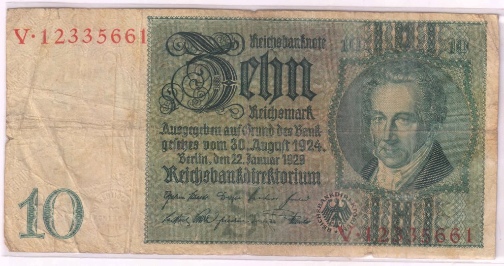 Germany - 10 reichsmark 1924 vf currency note - KB Coins & Currencies