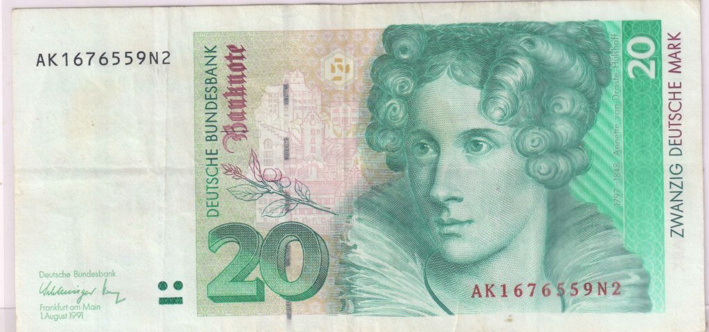 Germany, Federal Republic of 20 Deutsche Mark 1991 vf currency note ...