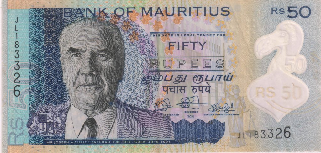 Mauritius - 50 rupees 2021 vf polymer currency note - KB Coins & Currencies