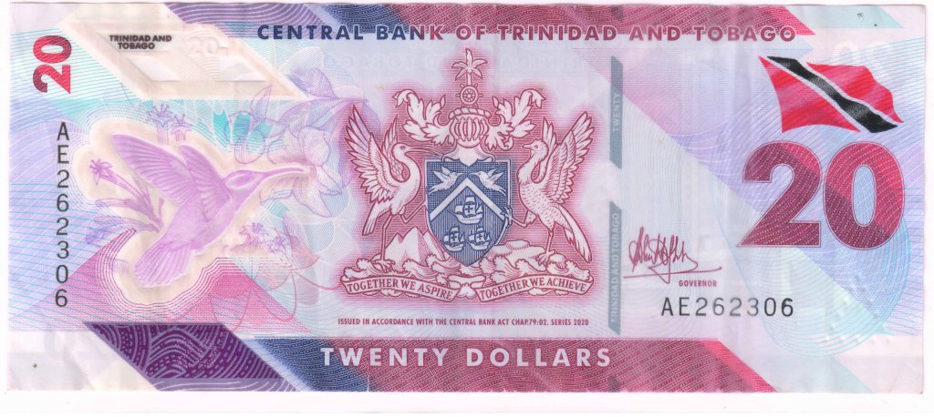 Trinidad and Tobago - 20 dollars 2020 Vf polymer currency note w/ folds ...