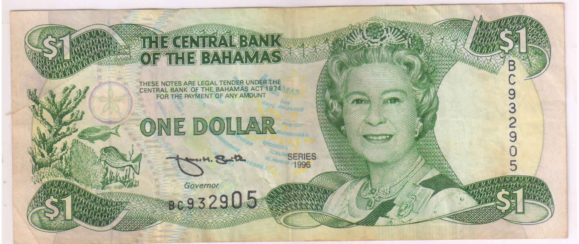 Bahamas - 1 dollar 1996 vf currency note - KB Coins & Currencies