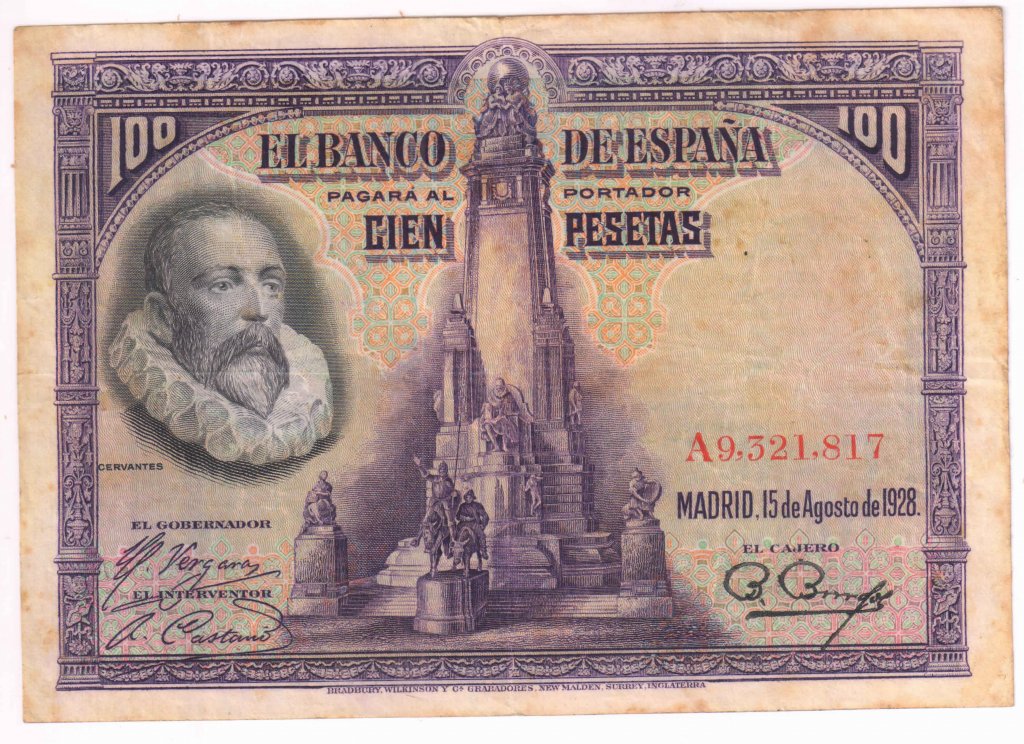 Spain - 100 pesetas 1928 used currency note - KB Coins & Currencies