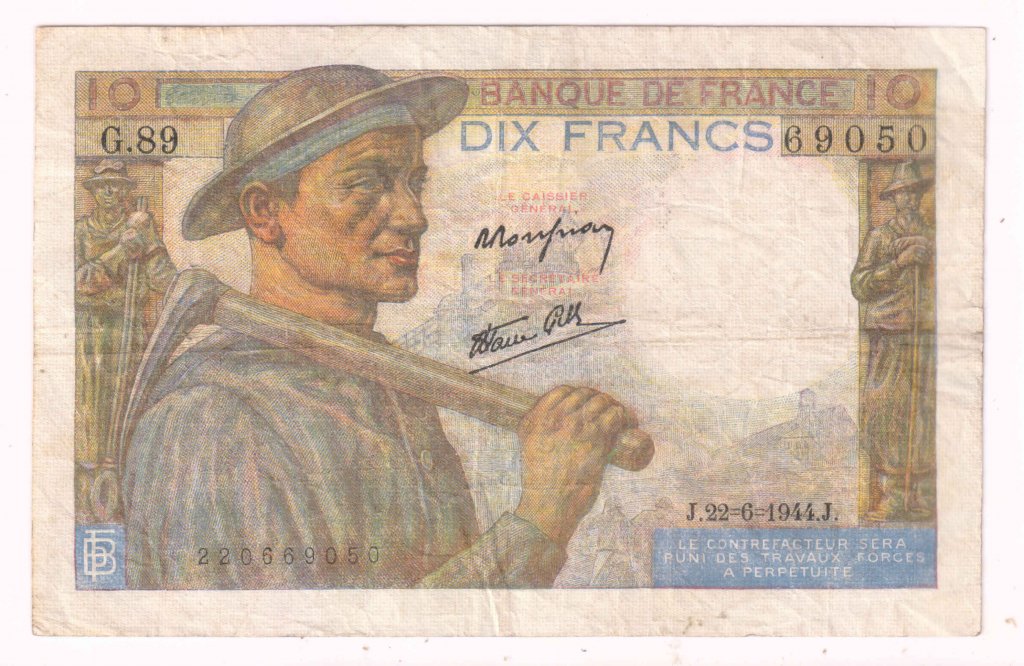France - 10 francs 1944 used currency note - KB Coins & Currencies