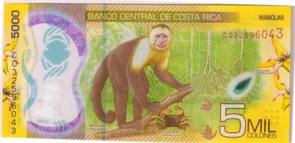 Costa Rica - 5 mils 2018 unc polymer currency note - KB Coins & Currencies