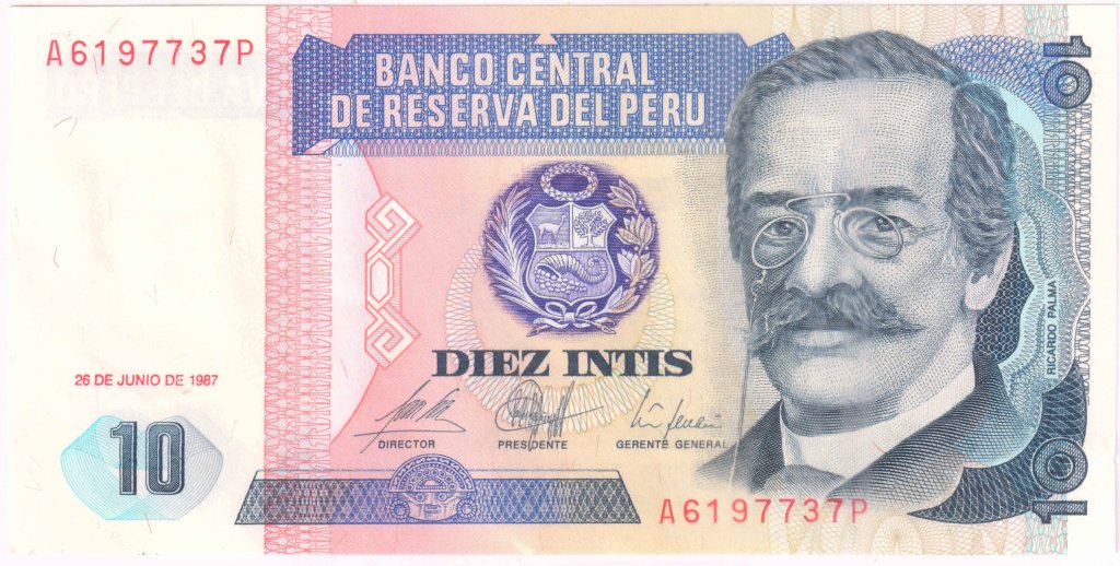 Peru -10 intis 1987 unc currency note - KB Coins & Currencies