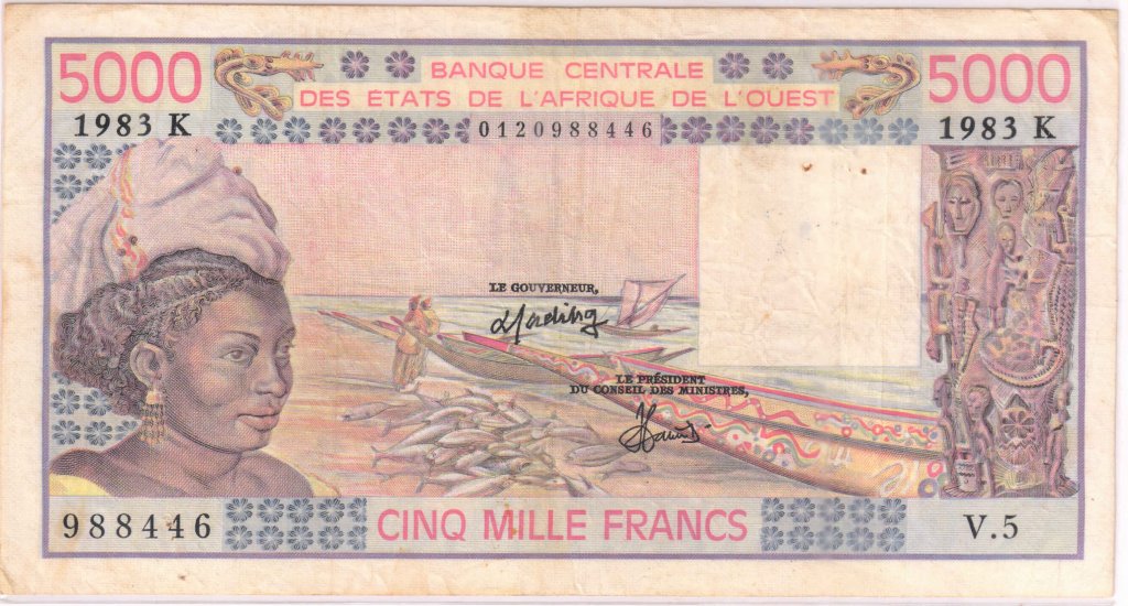 SENEGAL - West African States - 5000 Francs 1982 - 87 vf currency note ...