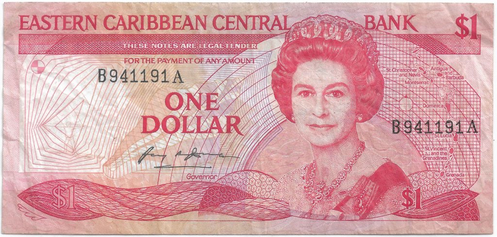 Antigua East Caribbean 1 dollar 1988 / 89 Vf currency note - KB Coins ...