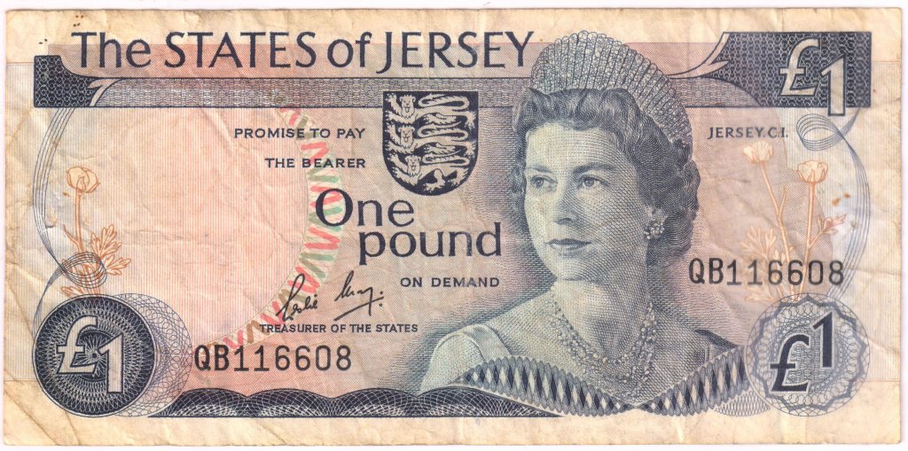 Jersey - 1 pound 1976 - 88 currency note w/hole - KB Coins & Currencies
