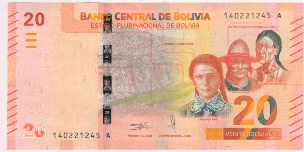 Bolivia - 20 bolivianos 2018 unc currency note - KB Coins & Currencies