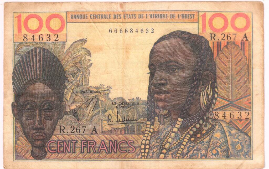 West African States - Ivory Coast 100 Fr. 1959 , vf currency note w/o ...