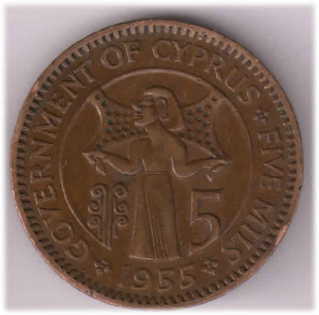 British Cyprus - 5 Mils - Elizabeth II 1st portrait 1955/56 vf coin ...