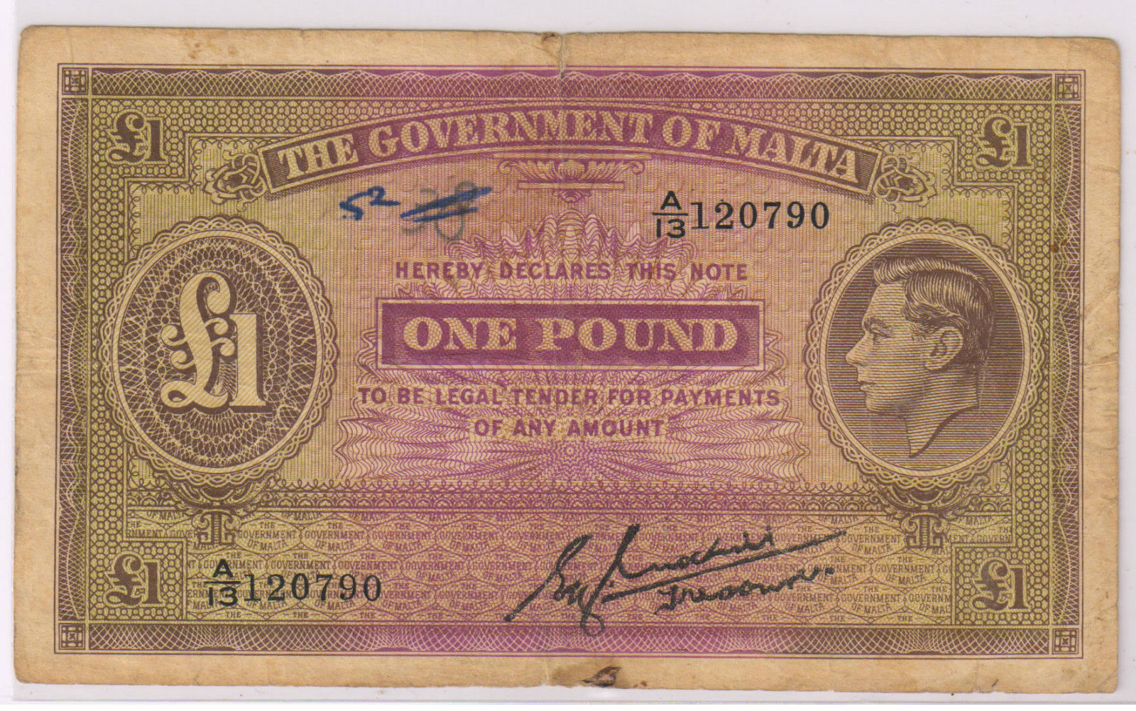 British Malta - 1 pound G VI 1940 uni face used currency - KB Coins ...